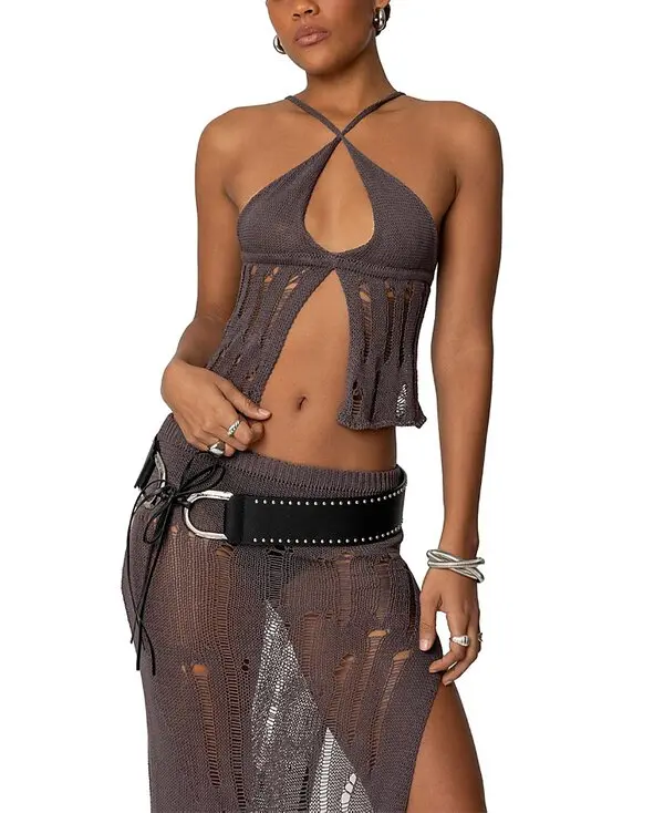 EDIKTED Jaynie Distressed Knit Top
