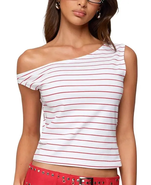 EDIKTED Striped Asymmetric Top - Red And White