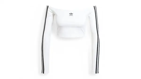 Adidas Adicolor Off Shoulder Long Sleeve Top - White