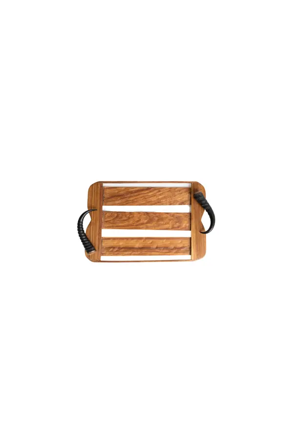 NORTON AND HODGES Hand Hewn Wooden Tray With Horn Handles