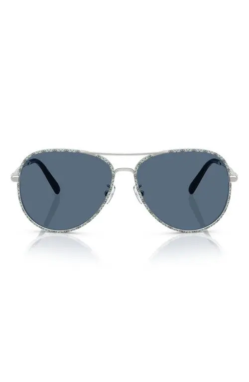 Tory Burch 60mm Pilot Sunglasses - Silver / Navy Blue