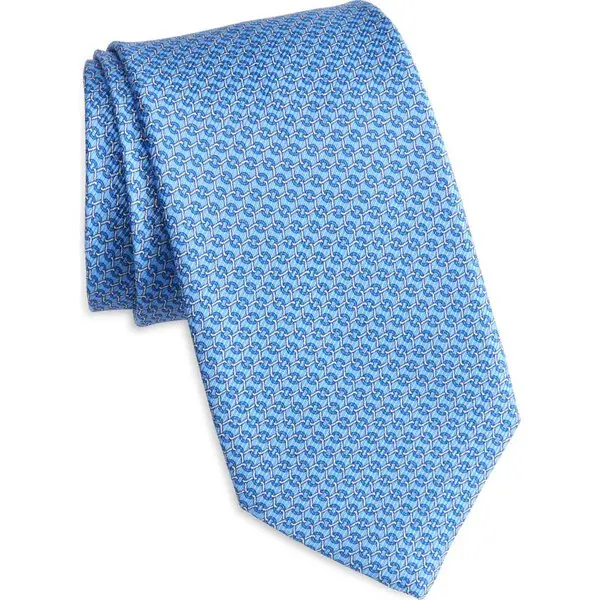 David Donahue Chainlink Print Silk Neck Tie - Sky