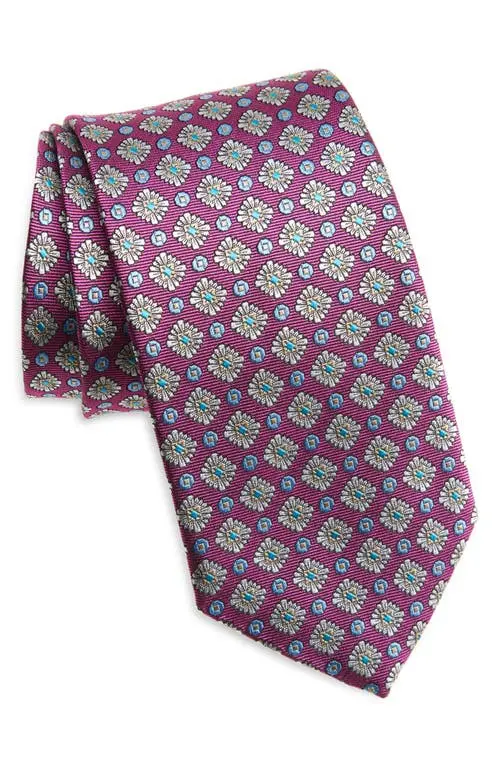 David Donahue Floral Geometric Medallion Silk Neck Tie