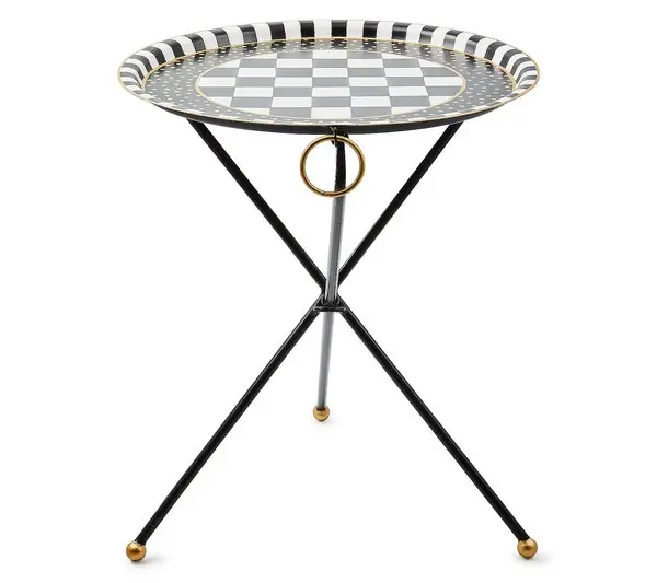 MACKENZIE-CHILDS Tilt Top Black Tripod Table