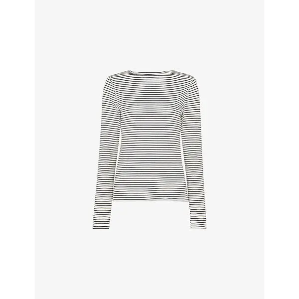 Whistles Striped Stretch-cotton Long-sleeve Top - Cream