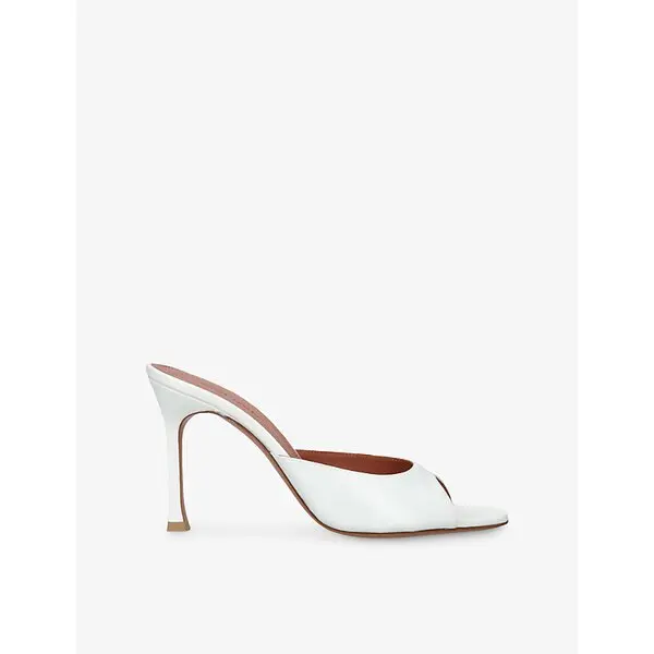 Amina Muaddi Alexa 95 Leather Heeled Mules - White