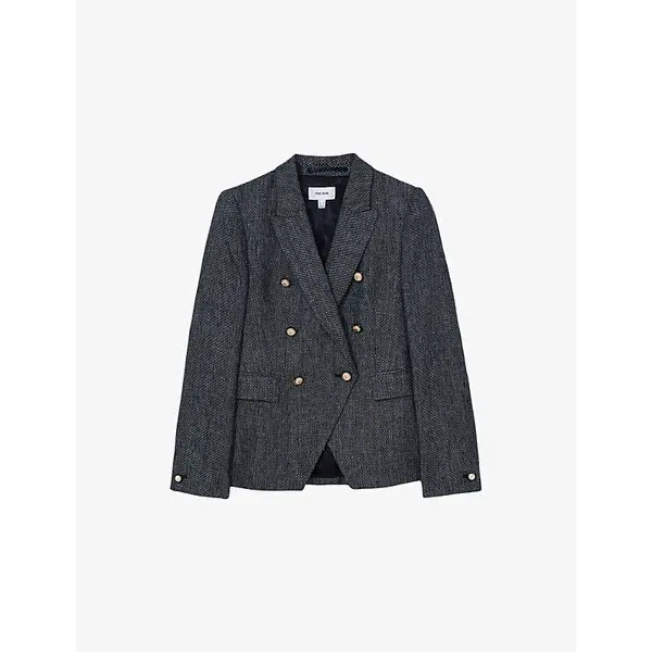 REISS Peak-lapel Double-breasted Linen And Cotton-blend Blazer