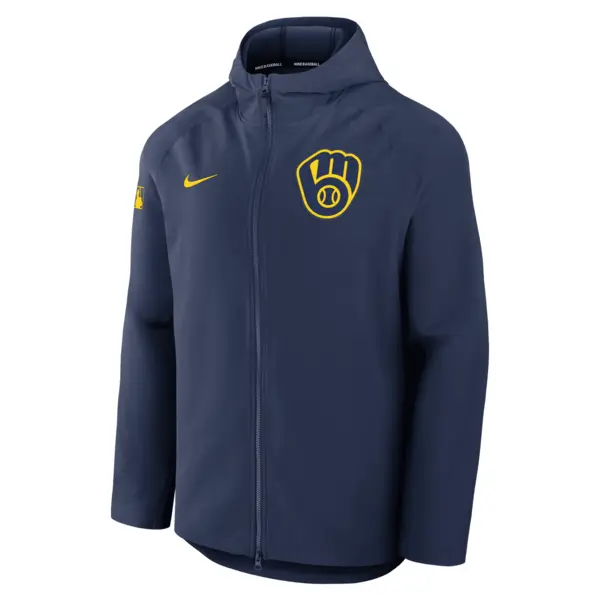 Nike Milwaukee Brewers Authentic Collection Therma Mlb Full-zip Jacket - Blue