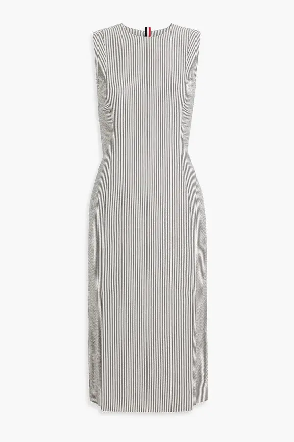 Thom Browne Striped Wool-seersucker Midi Dress