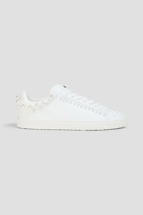 STUART WEITZMAN Pearl-embellished Leather Sneakers
