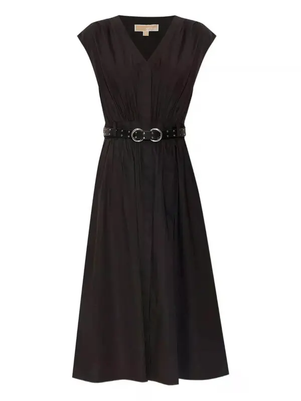 Michael Kors Belted Poplin Midi Dress - Black