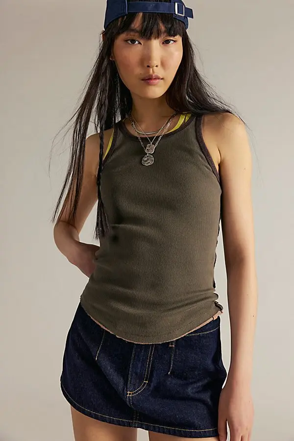 Free People We The Free Only 1 Solid Ringer Tank - Army Combo
