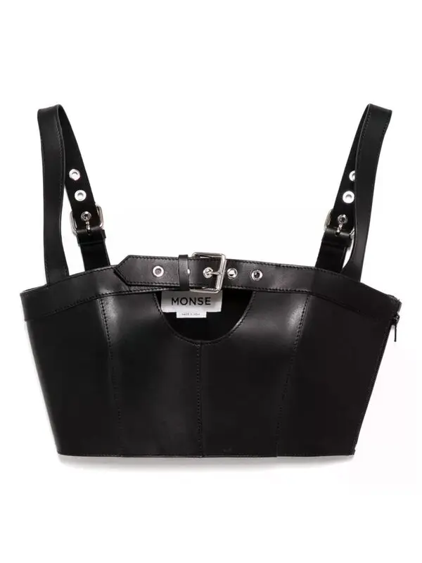 Monse Buckled Leather Top - Black