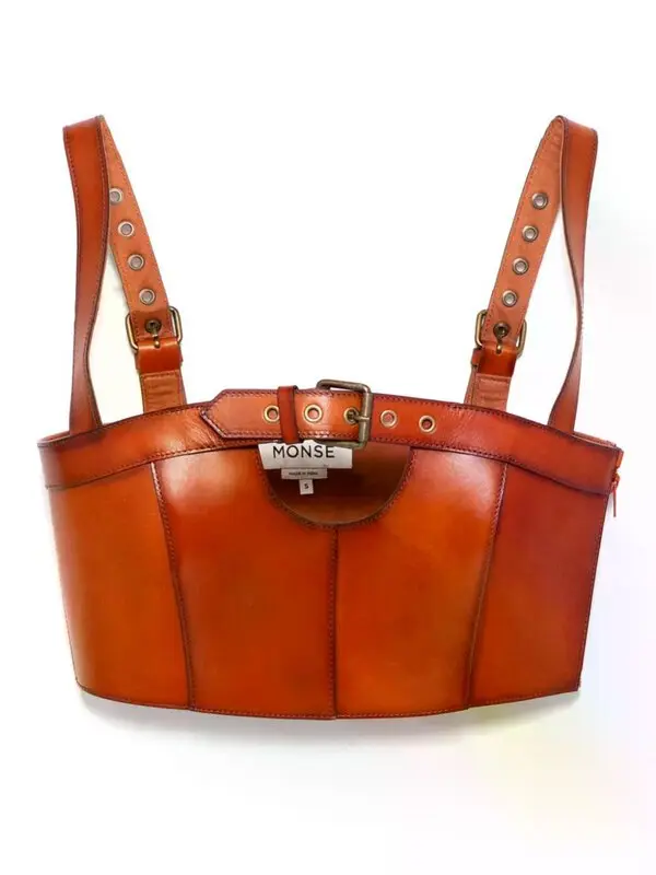 Monse Buckled Leather Top - Brown