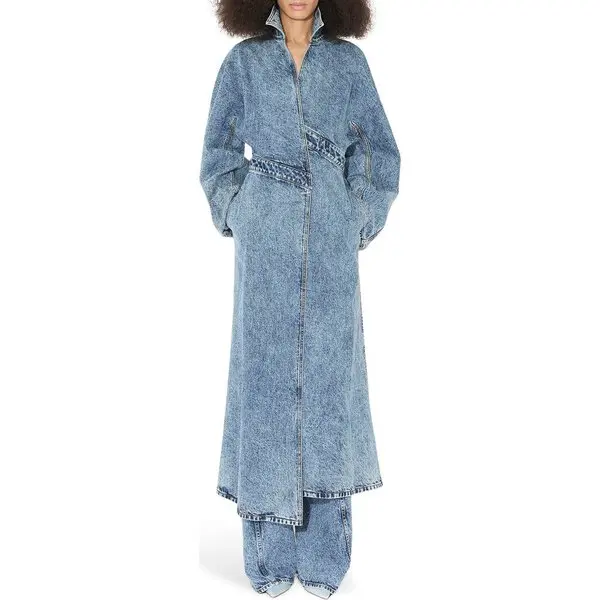 Alaïa Spiral Asymmetric Denim Trench - Bleu Neige