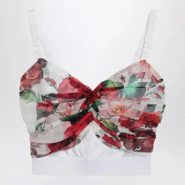 Dolce & Gabbana Marquisette And Chiffon Bustier Top With Rose Print - Multicolor