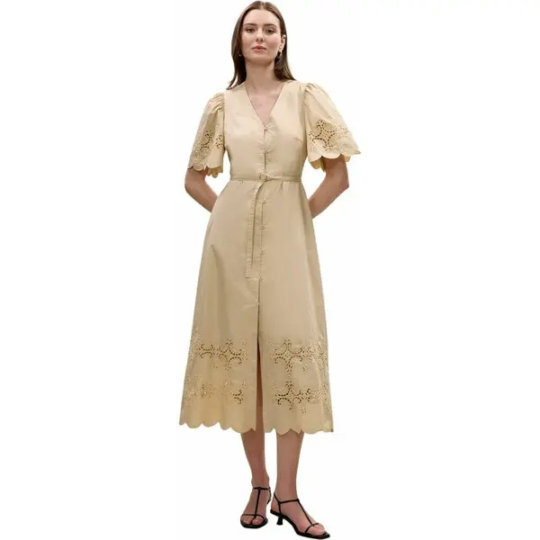 Rebecca Taylor Raquel Twill Midi Dress - Latte