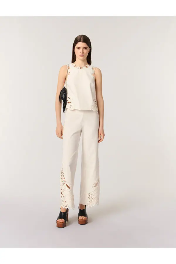 Maje Embroidered Sleeveless Top - Neutral / White
