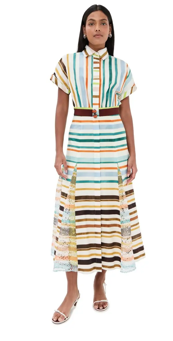 Silvia Tcherassi Odila Stripe Midi Dress - Multicolor Stripes