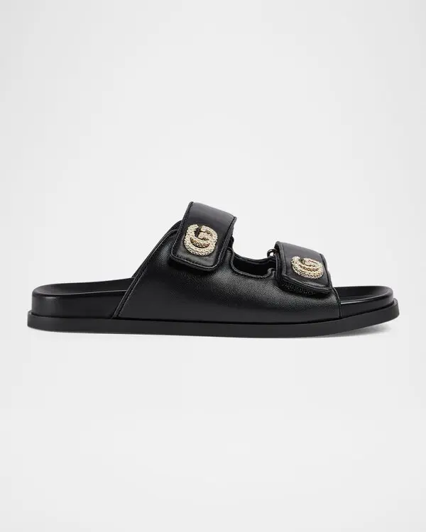 Gucci Marmont Gg Double Strap Slide Sandals - Black Black