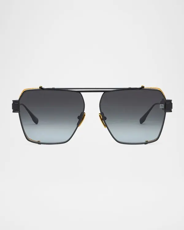 Balmain Premier Titanium Aviator Sunglasses - Blk Gld
