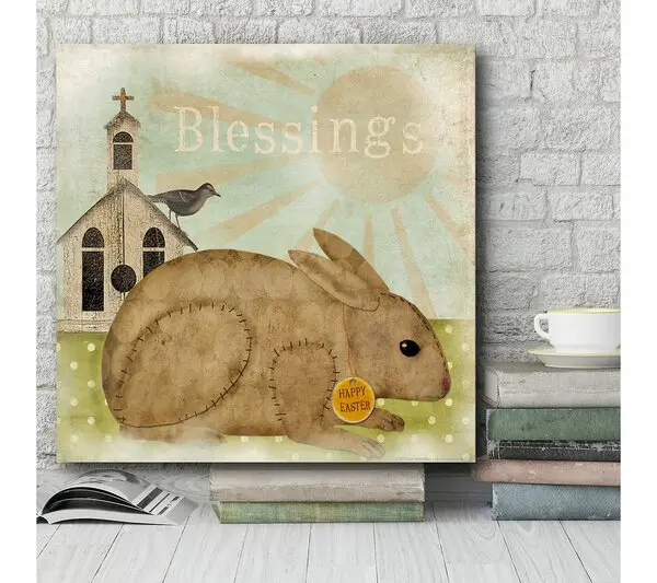 COURTSIDE MARKET Bunny Blessings 16x16 Canvas W All Art