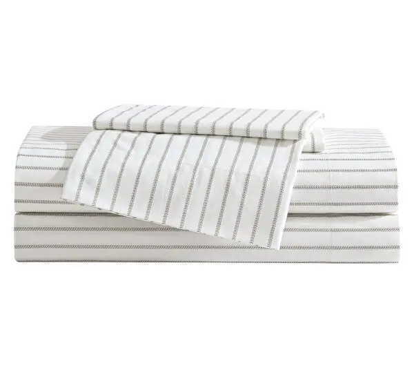Eddie Bauer Essential Stripe White-beige-grey Qeen Sheet Set