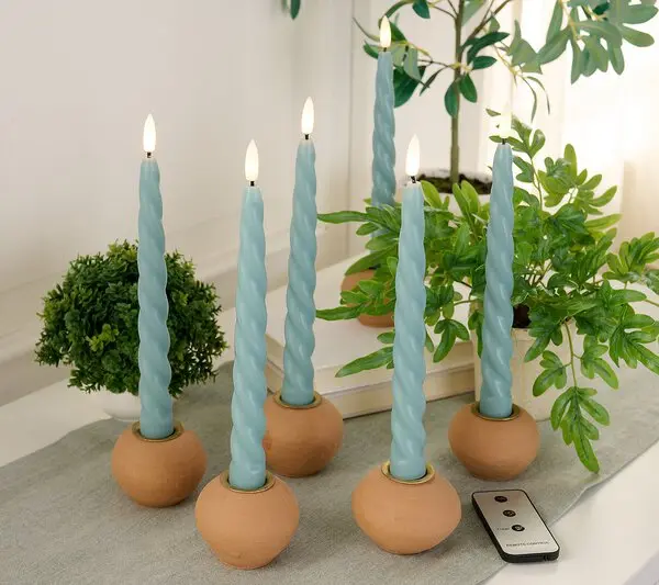 MRS. H Set Of 6 Wax Flameless Led Twist Taper Candles