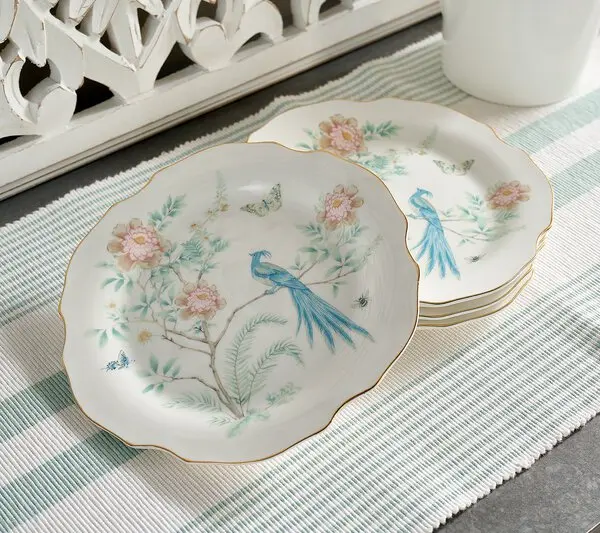 MRS. H Set Of 4 Porcelain Appetizer Plates With Gold Rim