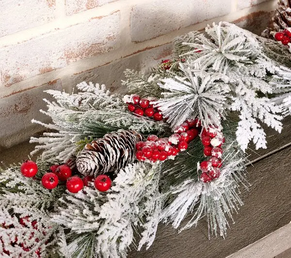 VALERIE PARR HILL As Is 4' Snowy Berry & Pine Garland Valerie