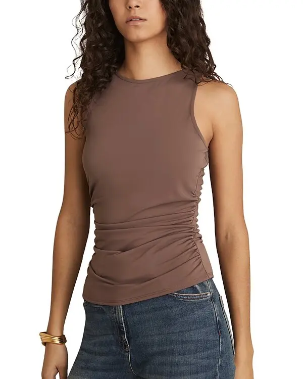 REISS Madelynne Ruched Jersey Top - Mink
