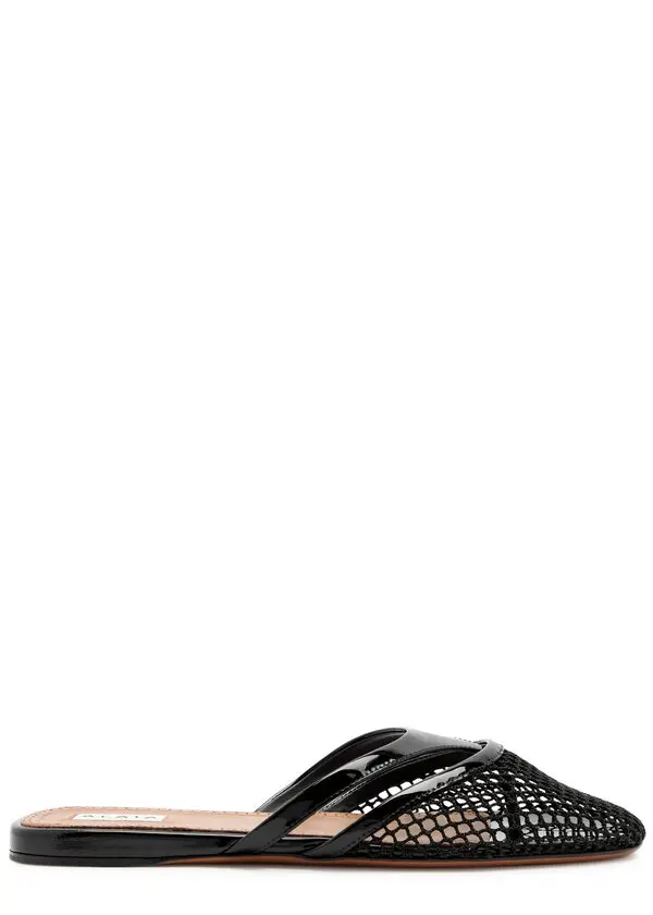 Alaïa Infradito Mesh And Patent Leather Mules