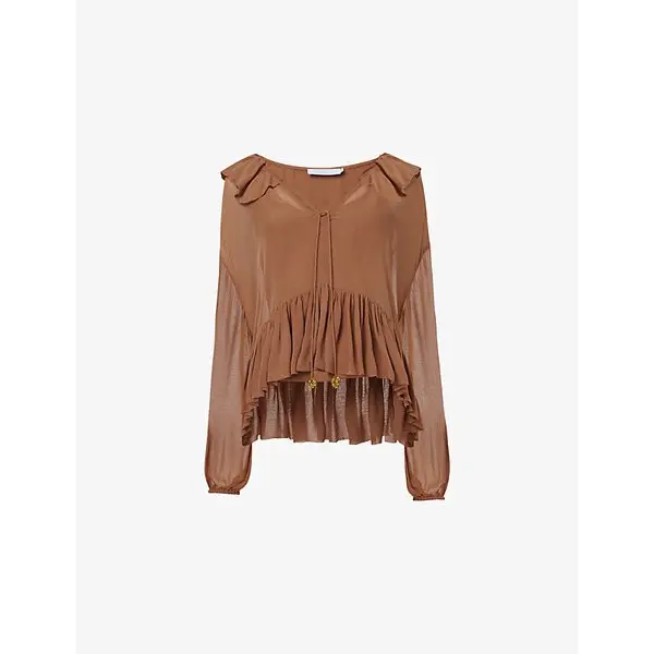 LEEM Ruffle-detail Long-sleeve Woven Top