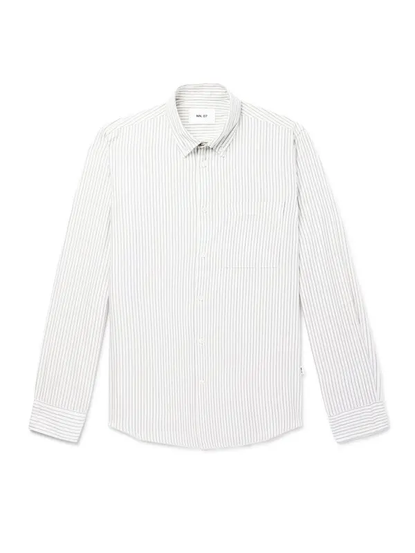 Nn07 Arne 5655 Button-down Collar Striped Organic Cotton And Tencel™ Modal-blend Twill Shirt