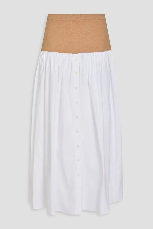 Naadam Knit-paneled Cotton-poplin Maxi Skirt