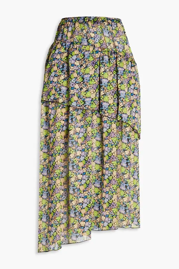 Maje Tiered Floral-print Skirt
