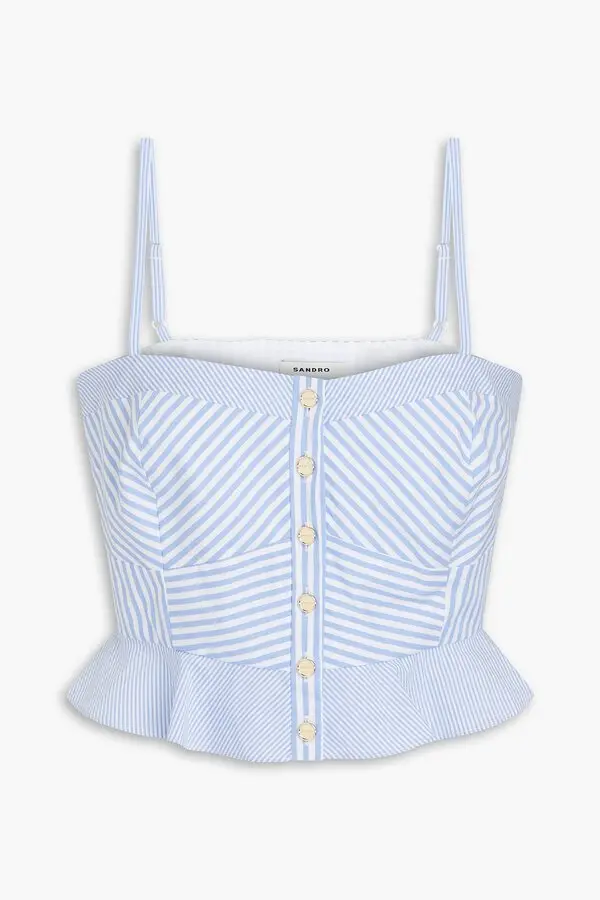 Sandro Cropped Striped Cotton-blend Poplin Top