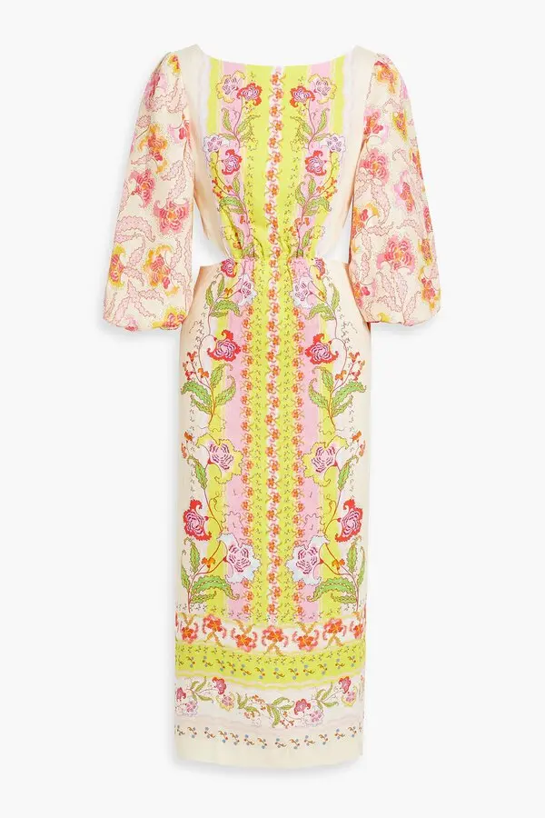 Saloni Neelam Printed Linen Midi Dress - Yellow