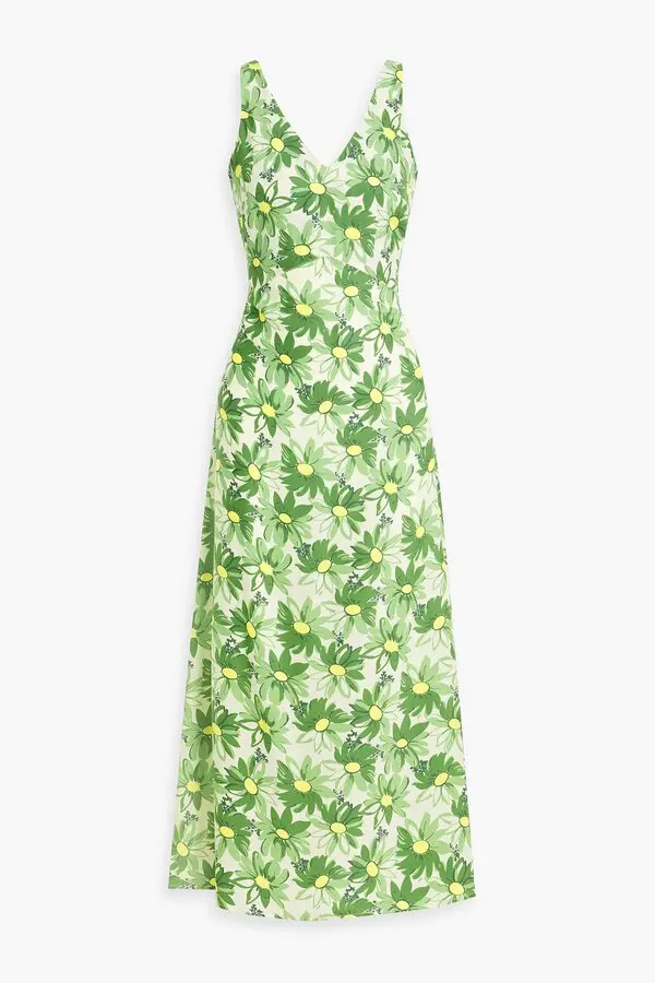 HVN Max Floral-print Silk-satin Midi Dress