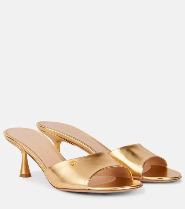 GIANVITO ROSSI Ascent 55 Leather Mules - Gold