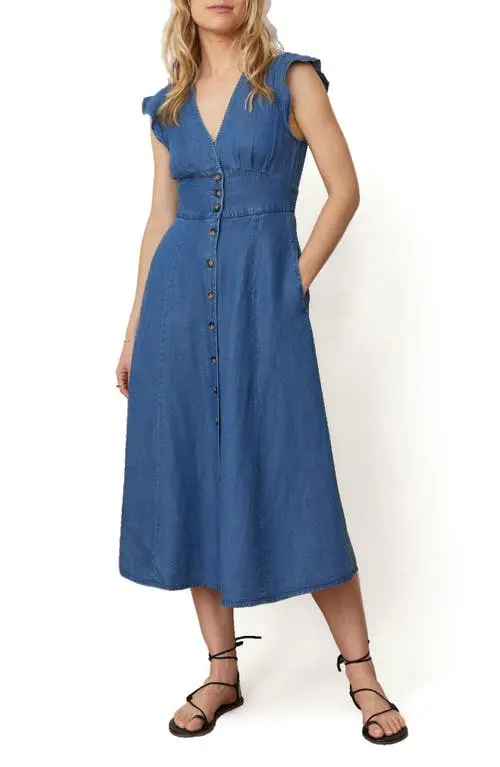 Marine Layer Camila Button-front Midi Dress - Medium Wash
