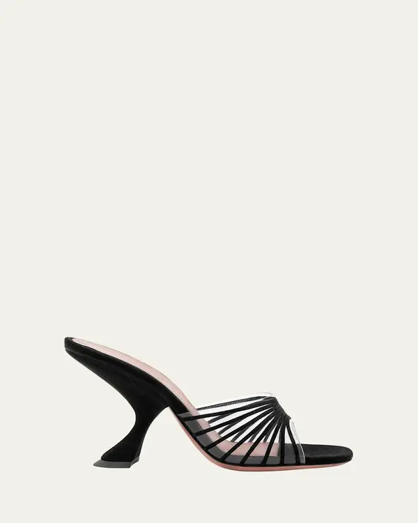 Amina Muaddi Mookie Suede And Pvc Mules With Comma Heel - Black/transparent
