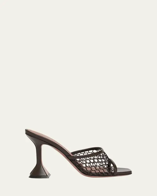 Amina Muaddi Lupita Net Leather Sandals - Mocha