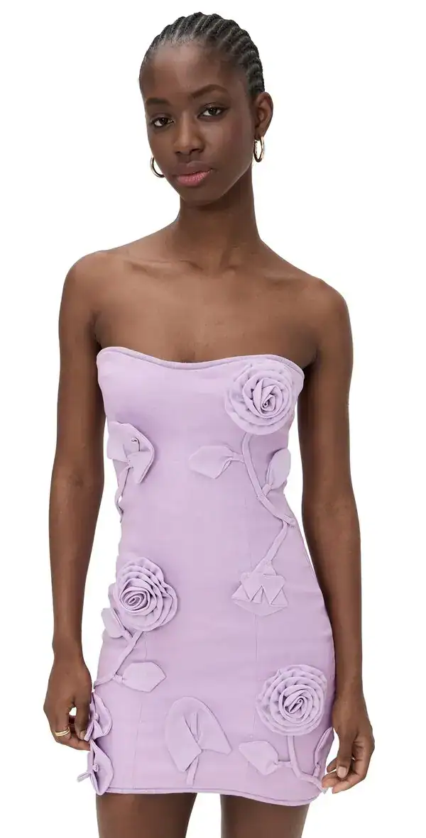 knee length dresses for ladies Little Purple Flowers Open Midriff Mini Dress L main image 0