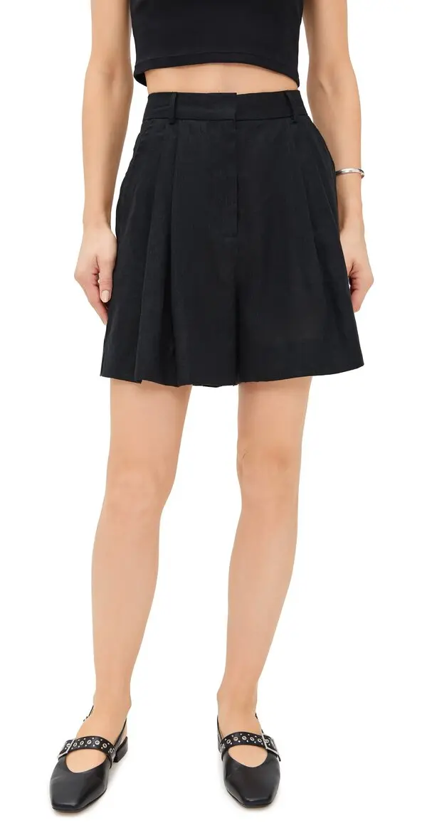 Staud Cruz Linen Shorts - Black