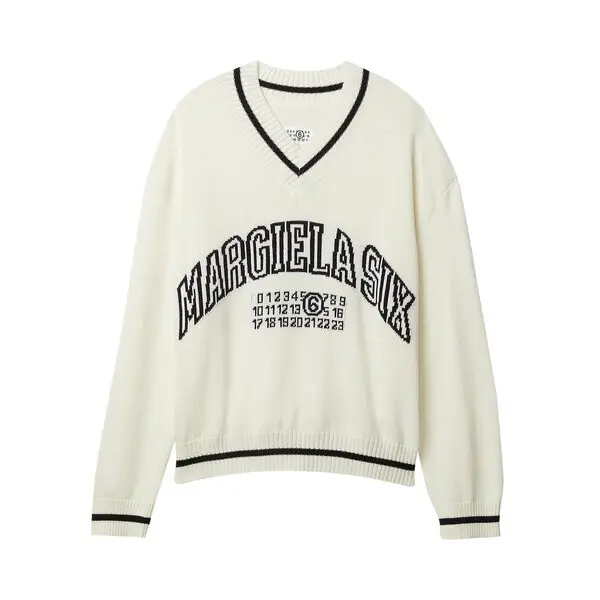 MAISON MARGIELA Varsity Jaquard V-neck 'off White