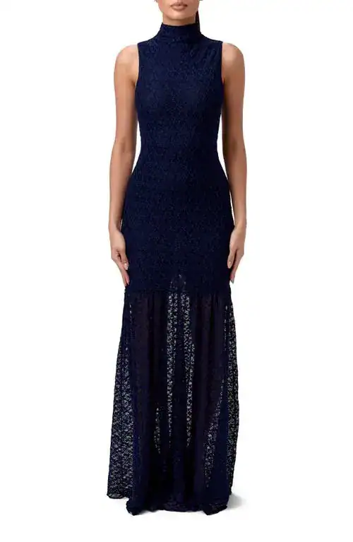 black slip dress with white lace White Lace Slip Dress with Ruffle Hem main image 1