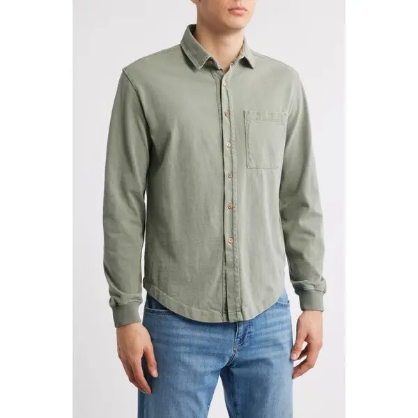 ALEX CRANE Caza Rib Organic Cotton Knit Button-up Shirt - Jade