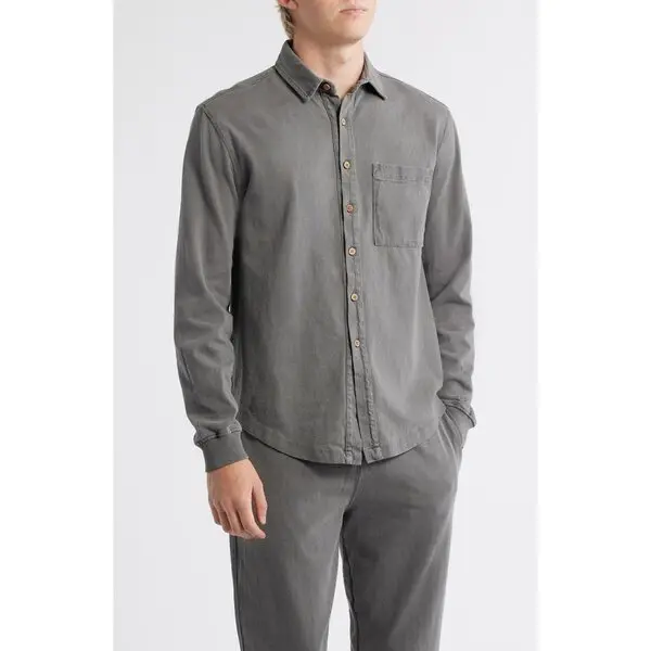 ALEX CRANE Caza Rib Organic Cotton Knit Button-up Shirt - Slate
