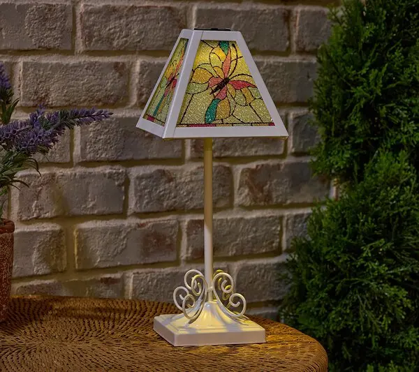 GARDEN REFLECTIONS As Is Solar Faux Stained Glass Lamp